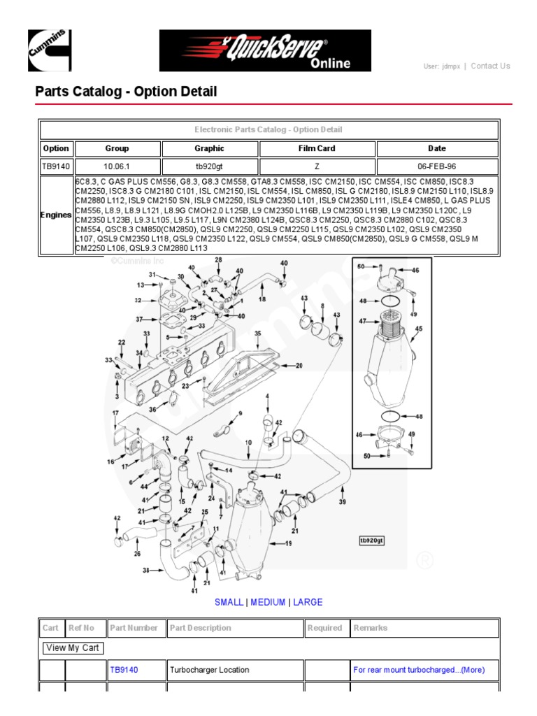Turbocharger Location TB9140 CUMMINS 6CTA MANIFOLD Y AFTERCOOLER | PDF ...