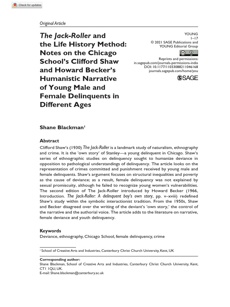 The Jack-Roller and The Life History Method - Notes On The Chicago ...