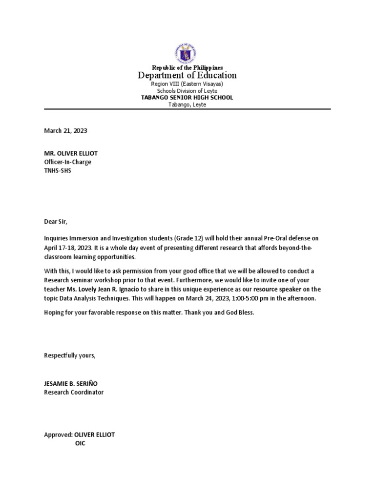 Seminar Letter Seeking Permission | PDF