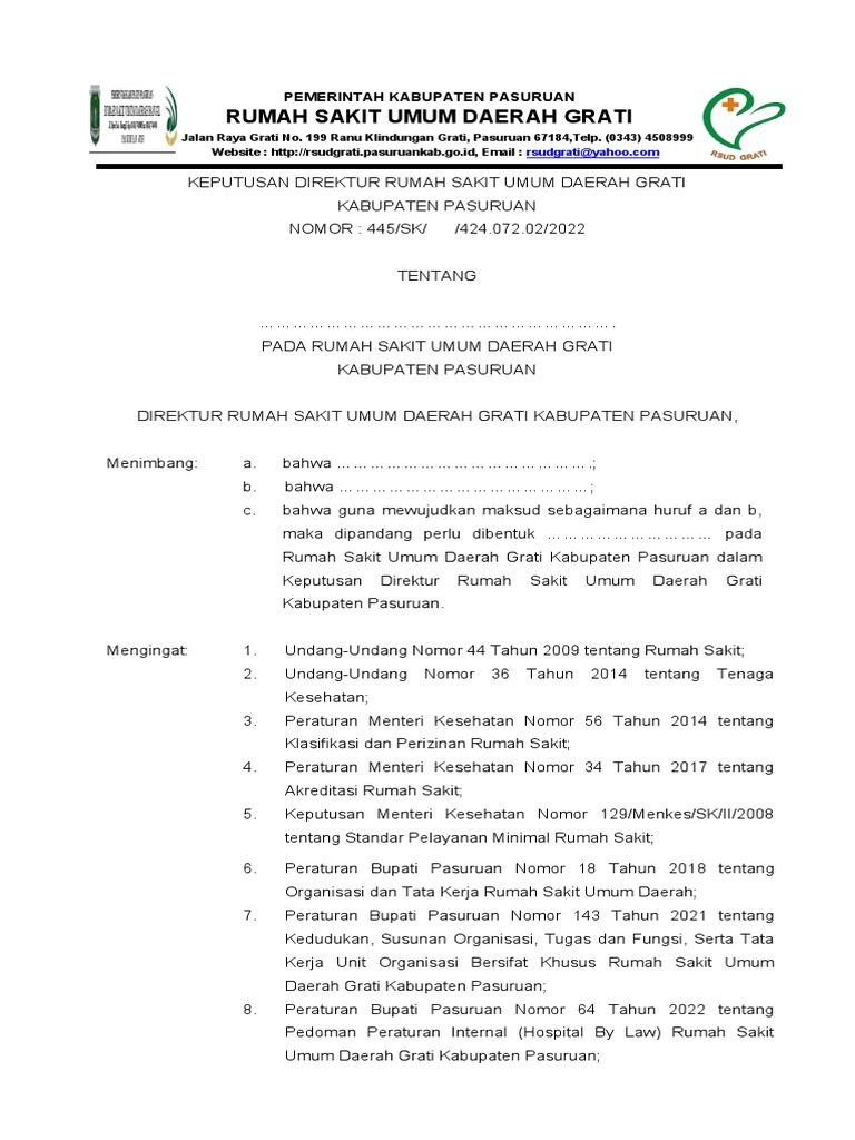 01. TEMPLATE SURAT KEPUTUSAN DIREKTUR TH 2022 | PDF