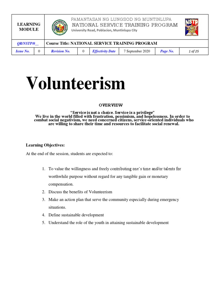 MODULE 12 - Volunteerism | PDF | Volunteering