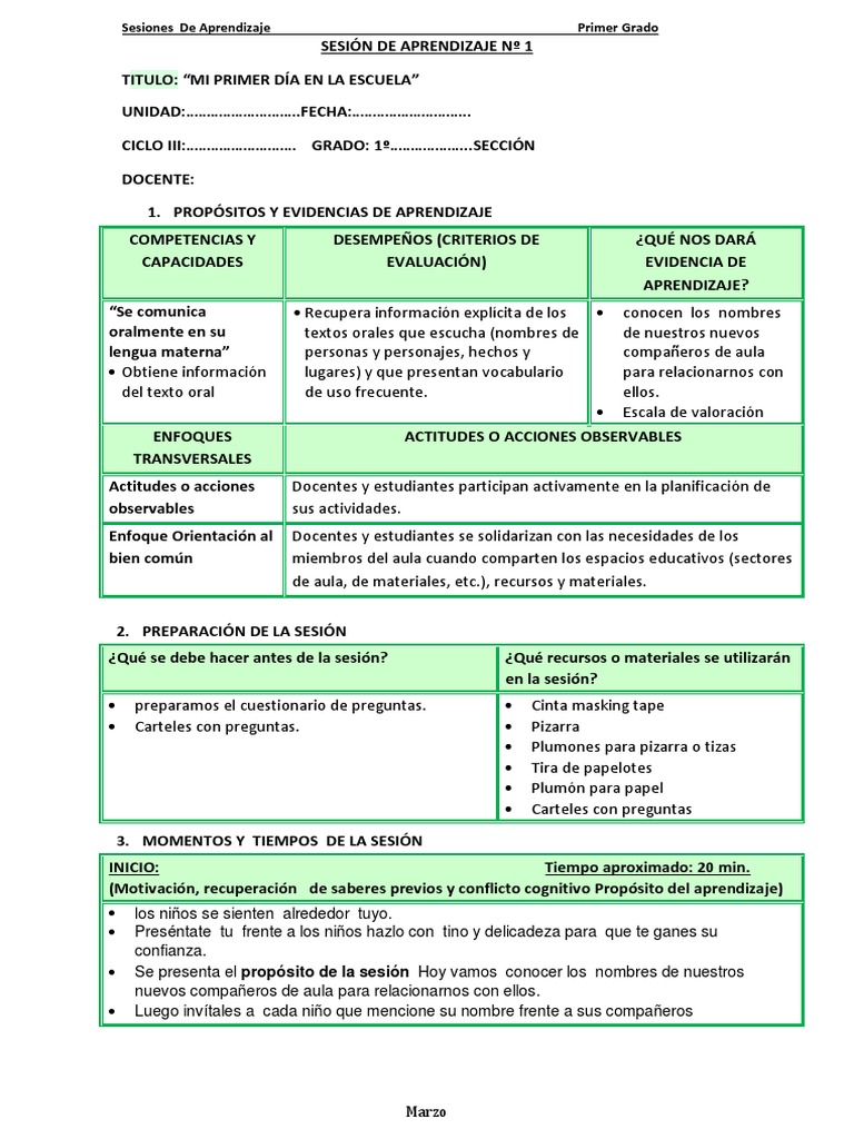 Sesion Primer Grado | PDF | Evaluación | Aprendizaje
