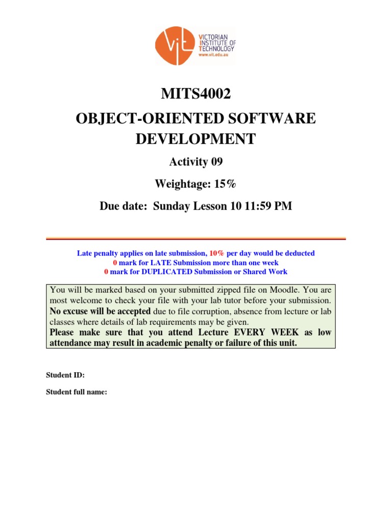 MITS4002 Activity 09 PDF | PDF | Class (Computer Programming) | Object Oriented Programming