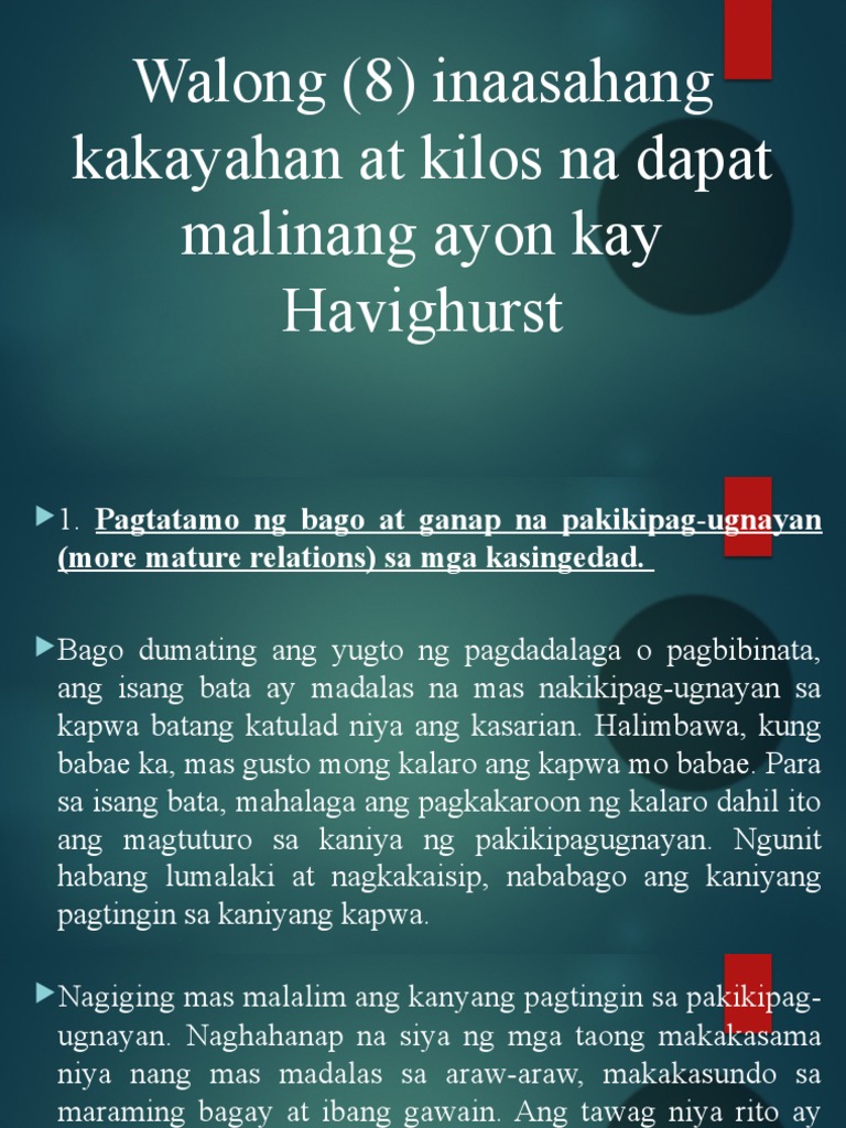 8 Inaasahang Pagganap NG Pagbibinata at Pagdadalaga Ayon Kay Havighurst ...