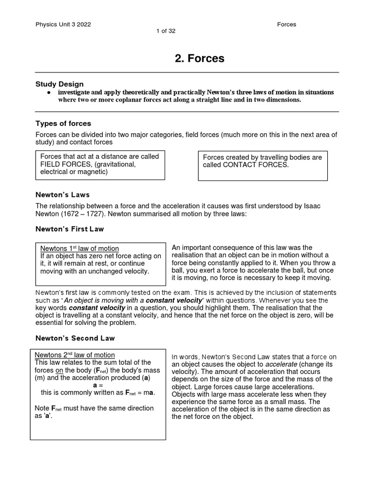 2 Forces Notes 2023 | Download Free PDF | Force | Newton's Laws Of Motion