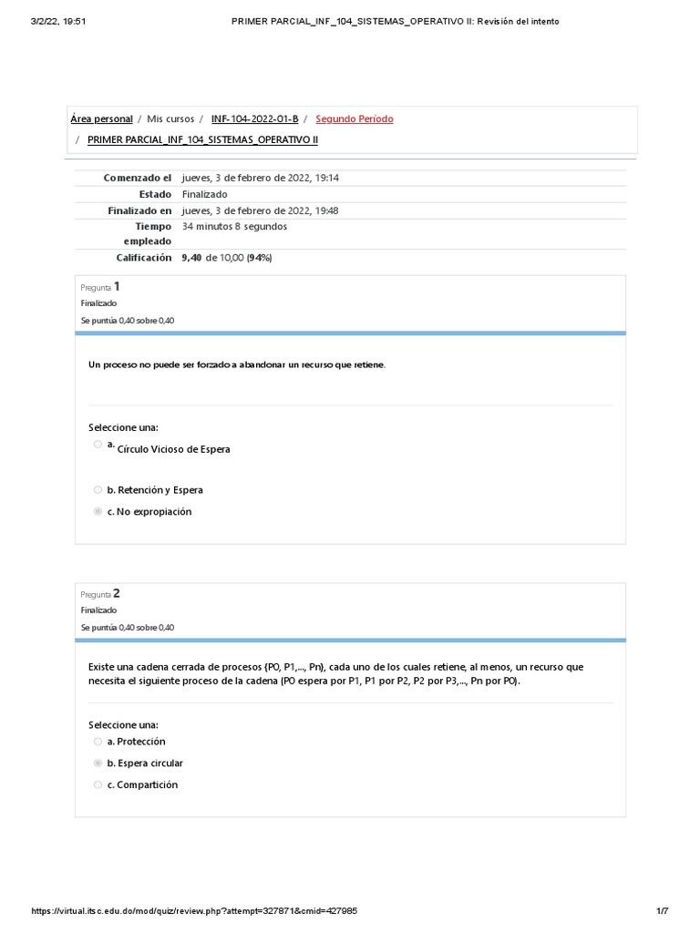 PRIMER PARCIAL - INF - 104 - SISTEMAS - OPERATIVO II - Revisión Del ...