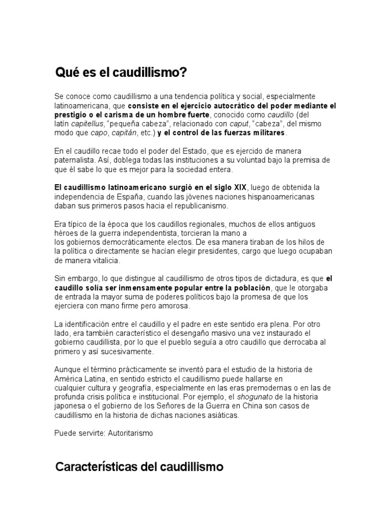 Qué Es El Caudillismo | PDF | Dictadura | Democracia