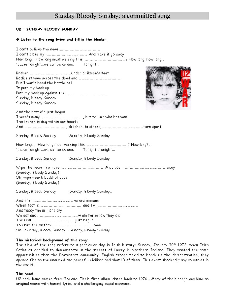 Sunday Bloody Sunday Activities With Music Songs Nursery Rhymes - 50962 ...