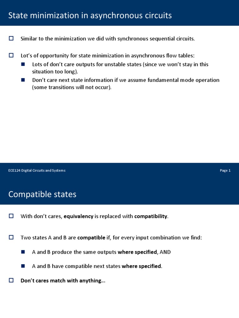 State minimization in asynchronous circuits | PDF | Digital Electronics ...