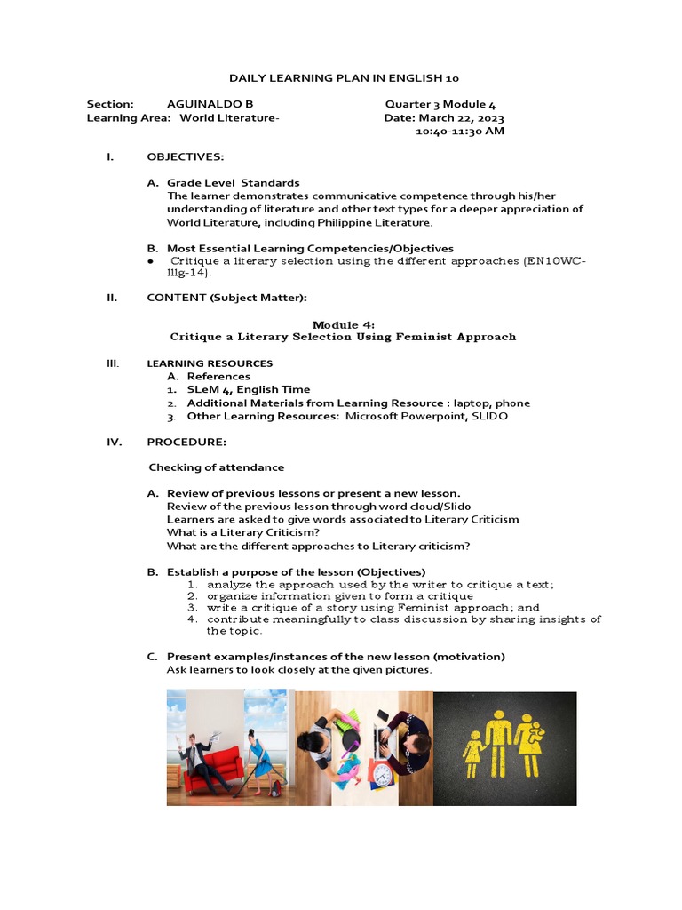 Feminist Literary Criticism Lesson Plan | PDF | Learning | Feminism