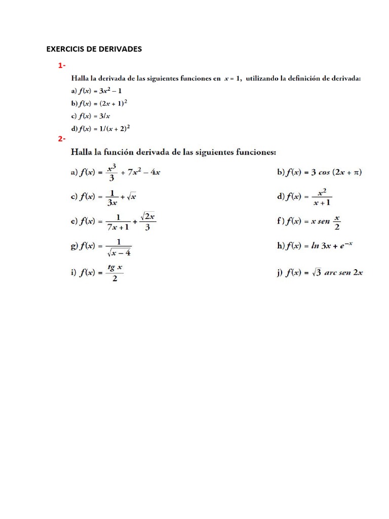 Fitxa de Derivades | PDF