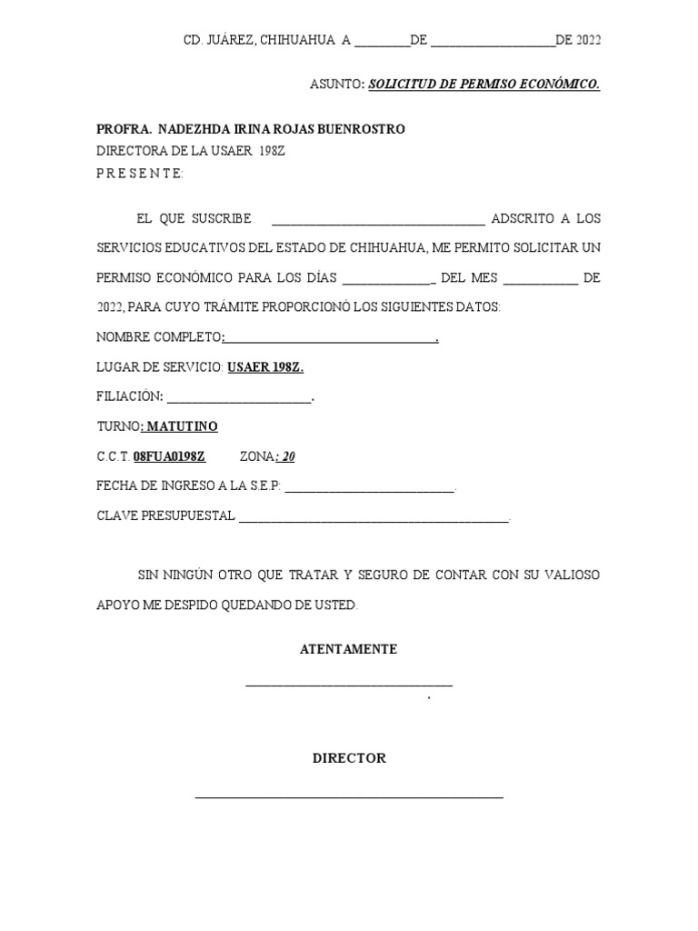 Solicitud de Permiso Económico | PDF | Negocios | Finanzas y dinero