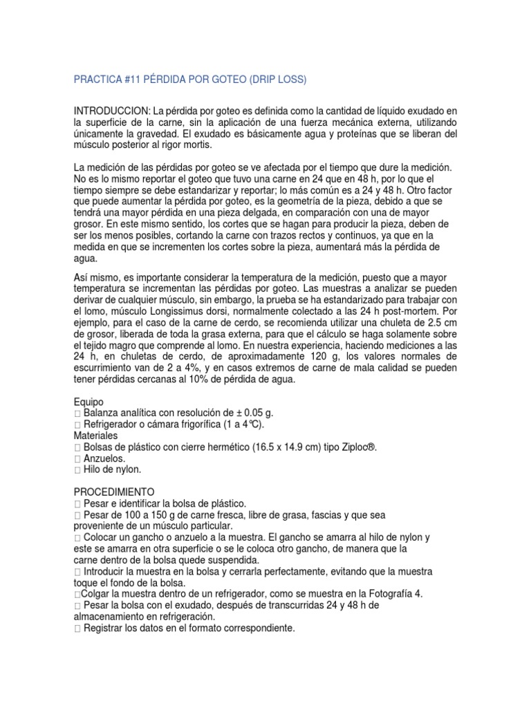Practica Drip Loss | PDF | Carne | Medición