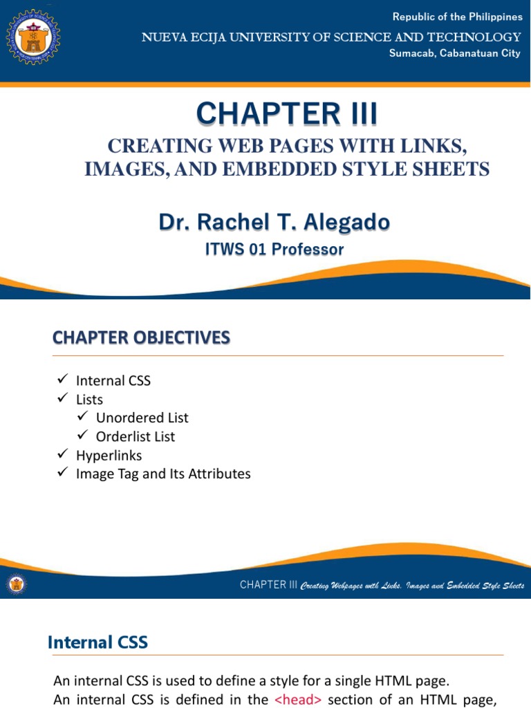 Chapter 3 Creating Web Pages With Linksj Imagesj and Embedded Style Sheets | PDF | Html Element ...