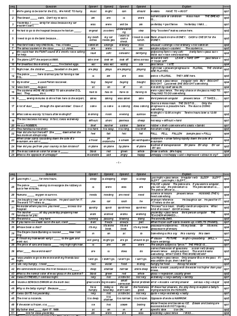 ECL 3 أسئلة | PDF | Verb | Grammatical Number
