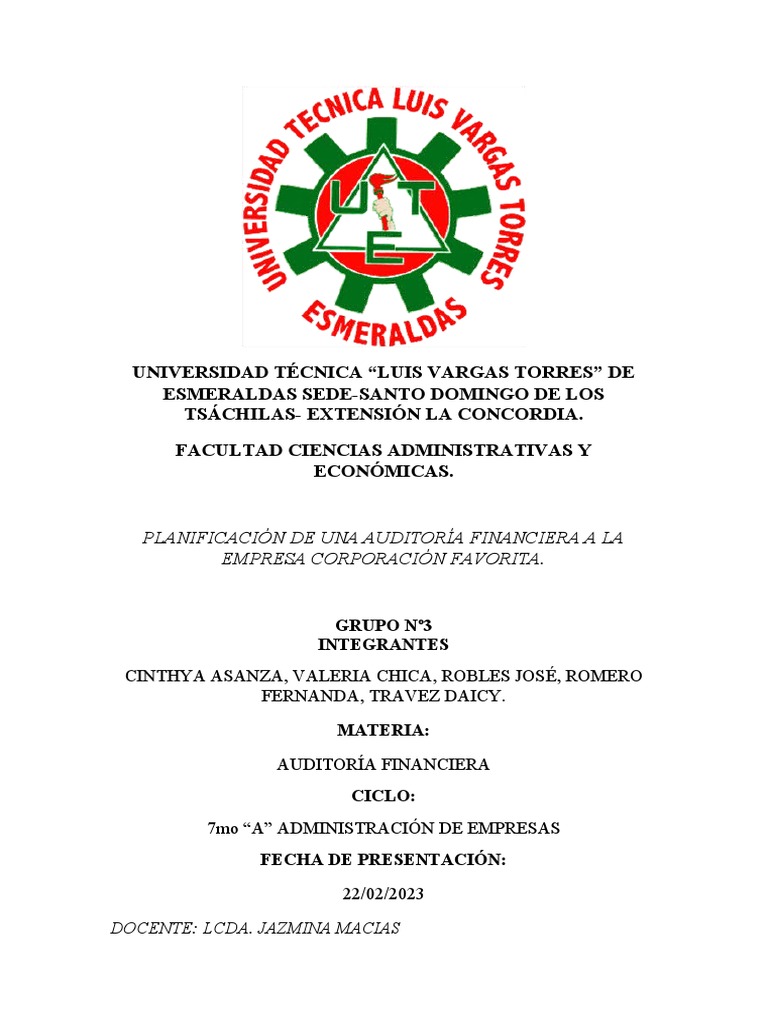 Planificación de Una Auditoría Financiera A La Empresa Corporación ... Planificación de Una Auditoría Financiera A La Empresa Corporación ...