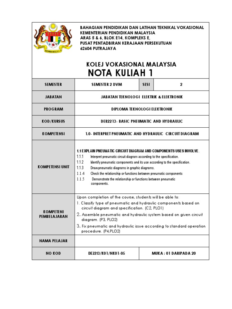 Deb2213 Nota Kuliah 01 - Pneumatik | PDF