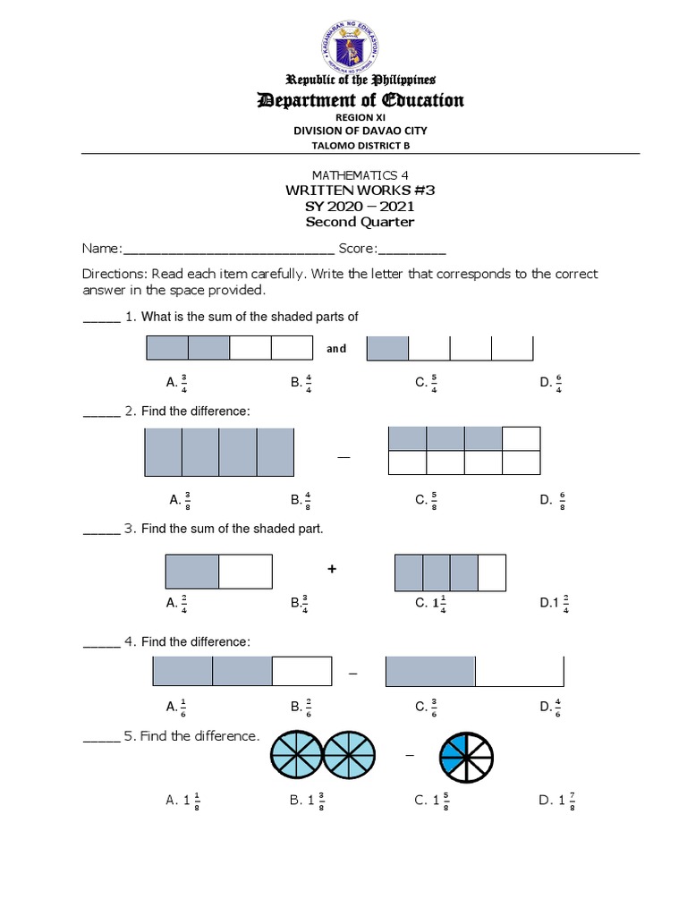 Grade 4 Math q2 Written Works 3 4 | PDF | Encodings | Mathematical Notation
