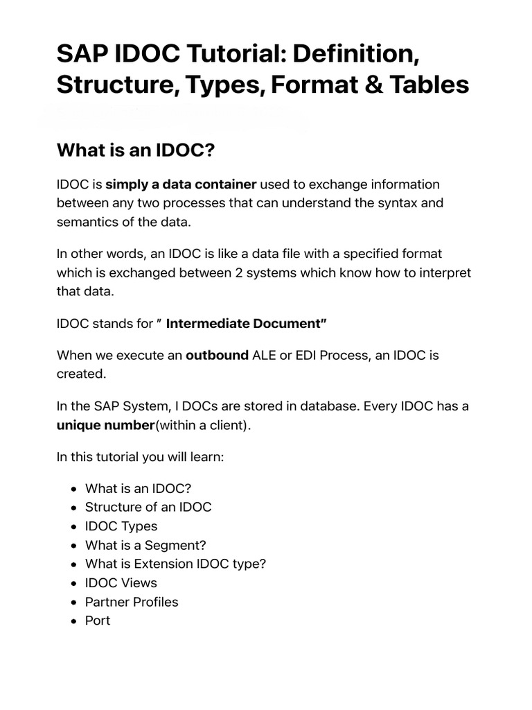 Sap Idoc Tutorial Definition Structure Types Format And Tables Pdf