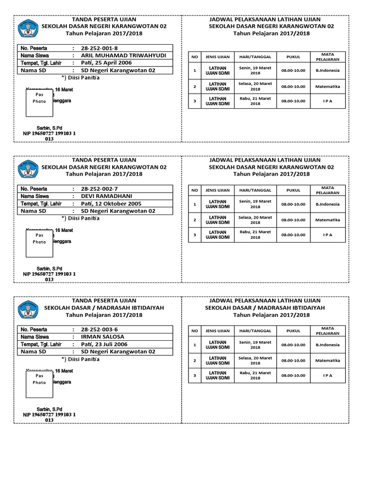Kartu Peserta Try Out | PDF