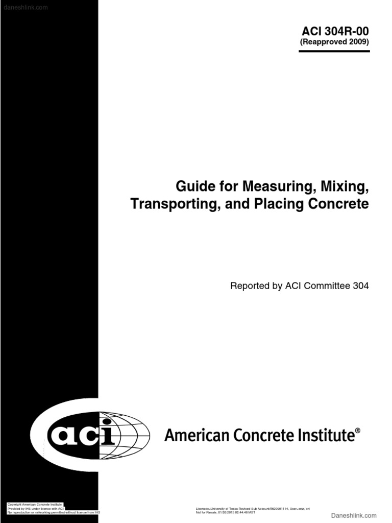 304R-00 Guide For Measuring, Mixing, Transporting, and Placing Concrete ...