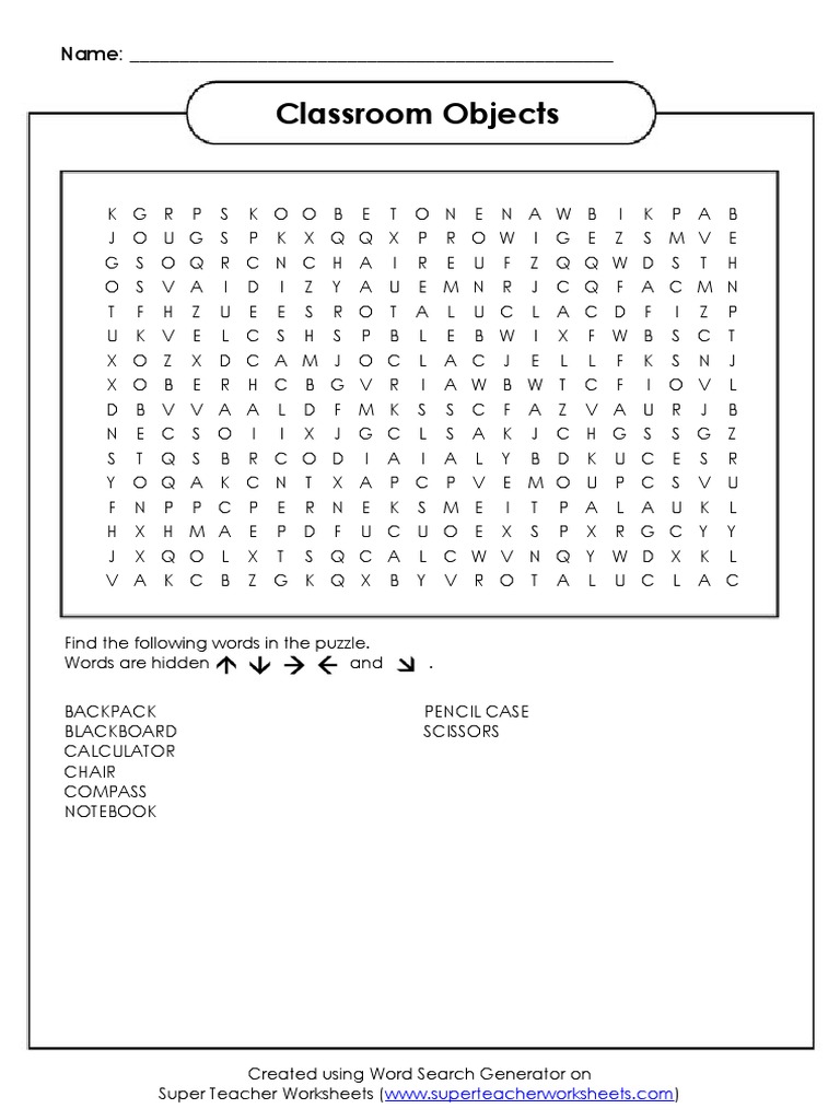 Super Teacher Worksheets Classroom Objects | PDF | Word Search | Puzzles