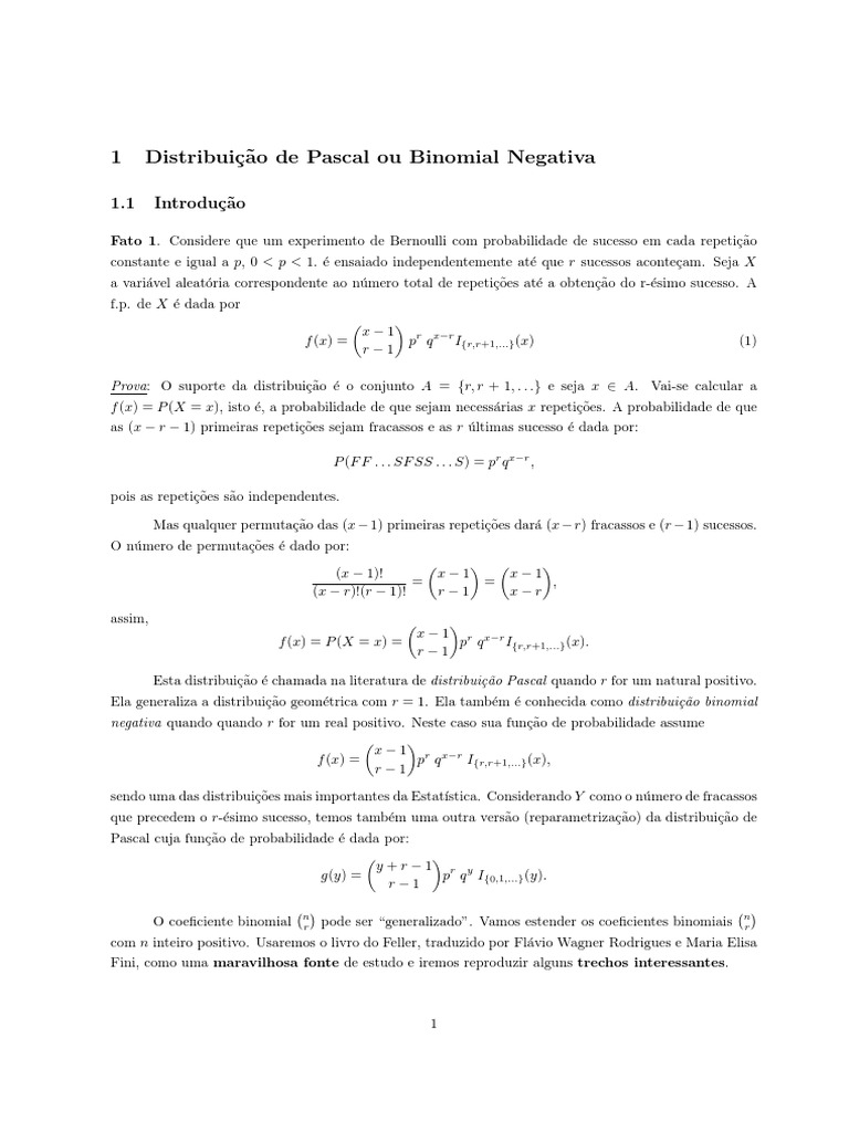Distribuição de Pascal e Binomial Negativa | PDF | Distribuição de ...