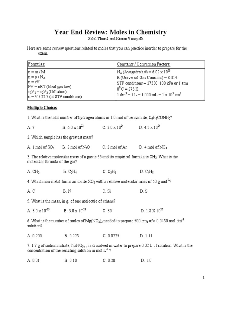 Year End Review-MOLES-Sahil - Kieran | PDF | Mole (Unit) | Hydroxide