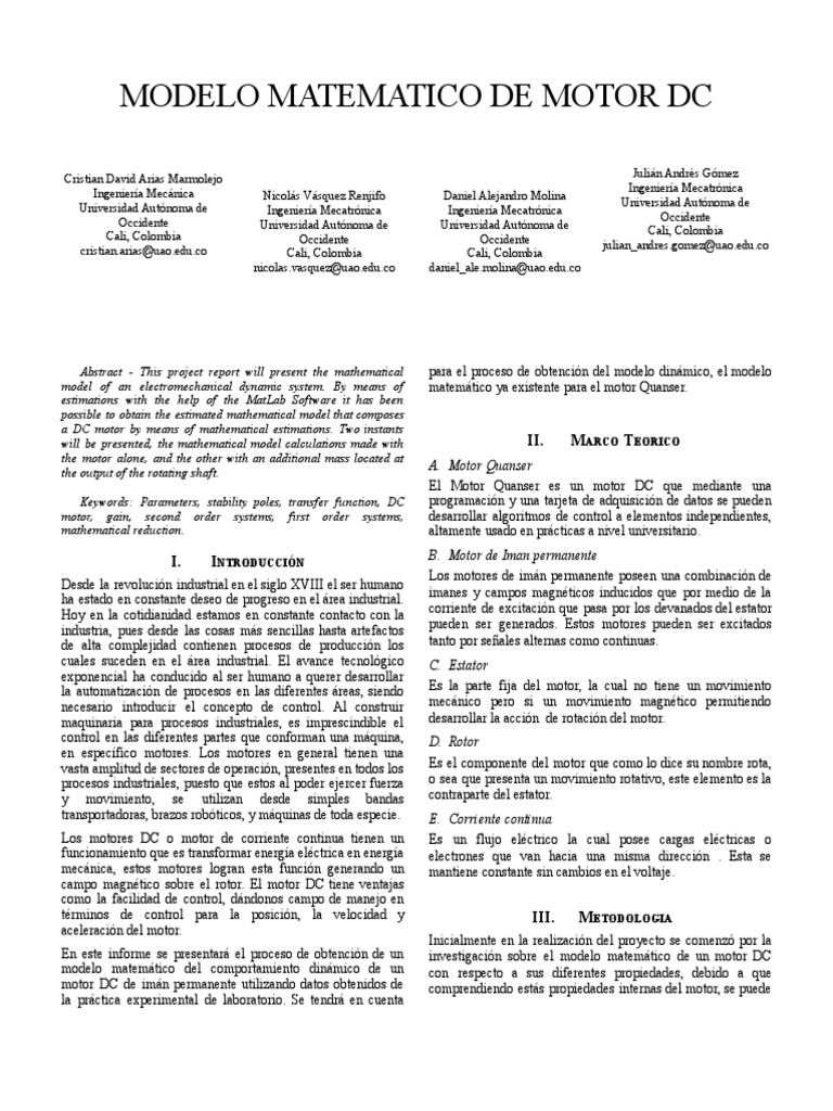 Proyecto final.docx | PDF | Motor eléctrico | Corriente eléctrica