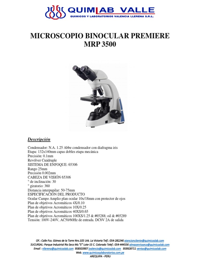 Microscopio Binocular Premiere MRP 3500 PDF | PDF