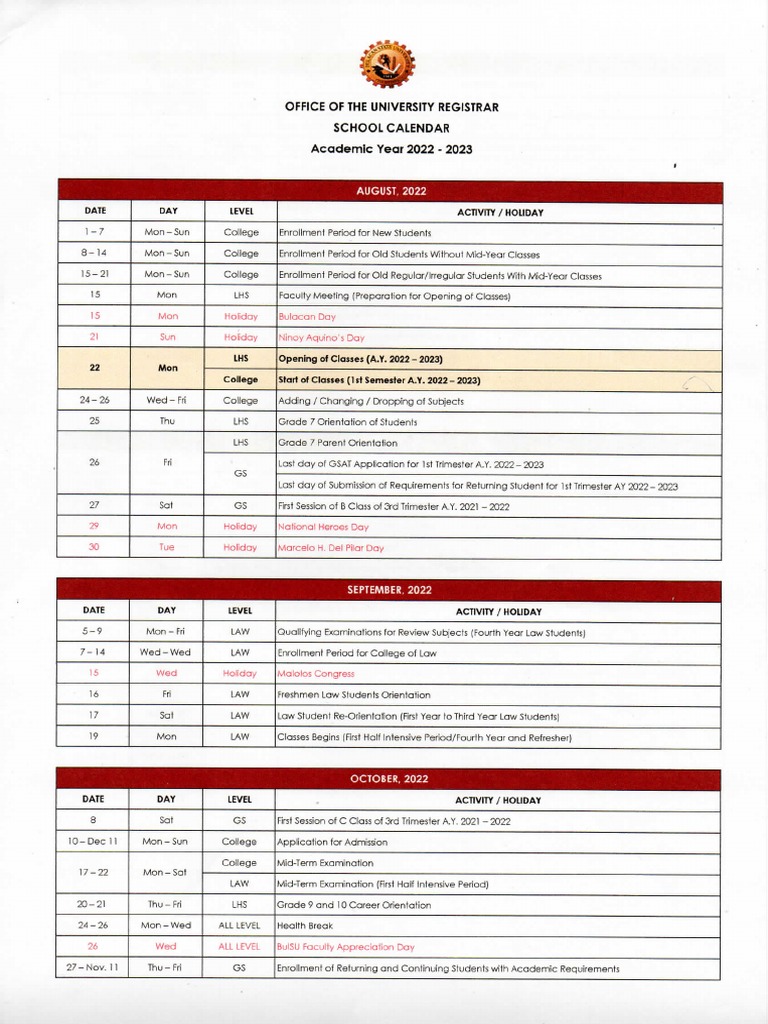 School Calendar 2022 2023 | PDF