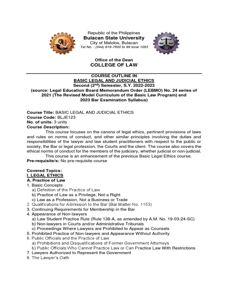 Basic Legal and Judicial Ethics 2023 | PDF | Lawyer | Legal Education