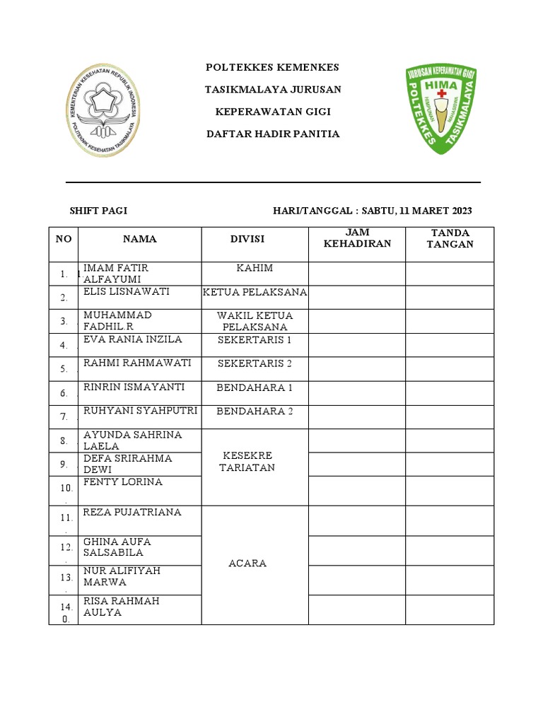 Absensi TK.2 Shift Pagi | PDF
