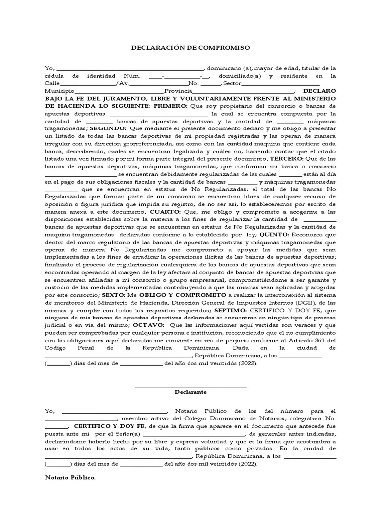 Declaraci N de Compromiso Bancas Deportivas PDF | PDF | Gobierno | Justicia