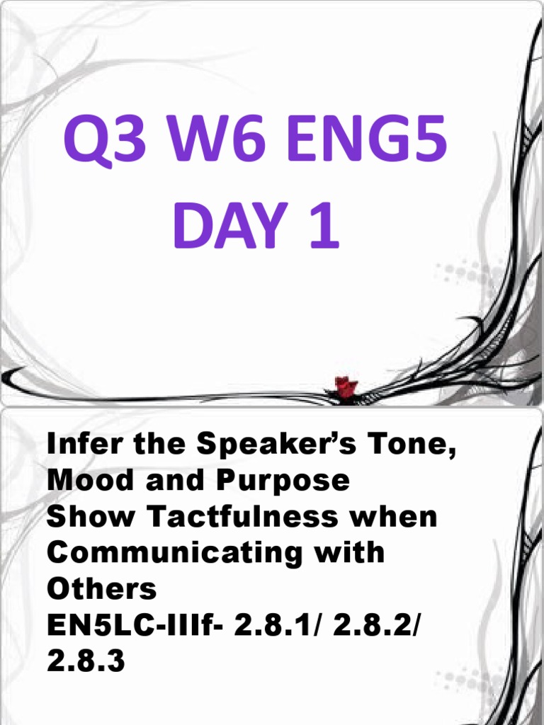 ENGLISH 5 PPT Q3 W6 Day 1-3 - Inferring The Speaker's Tone Mood and Purpose, Meaning of ...