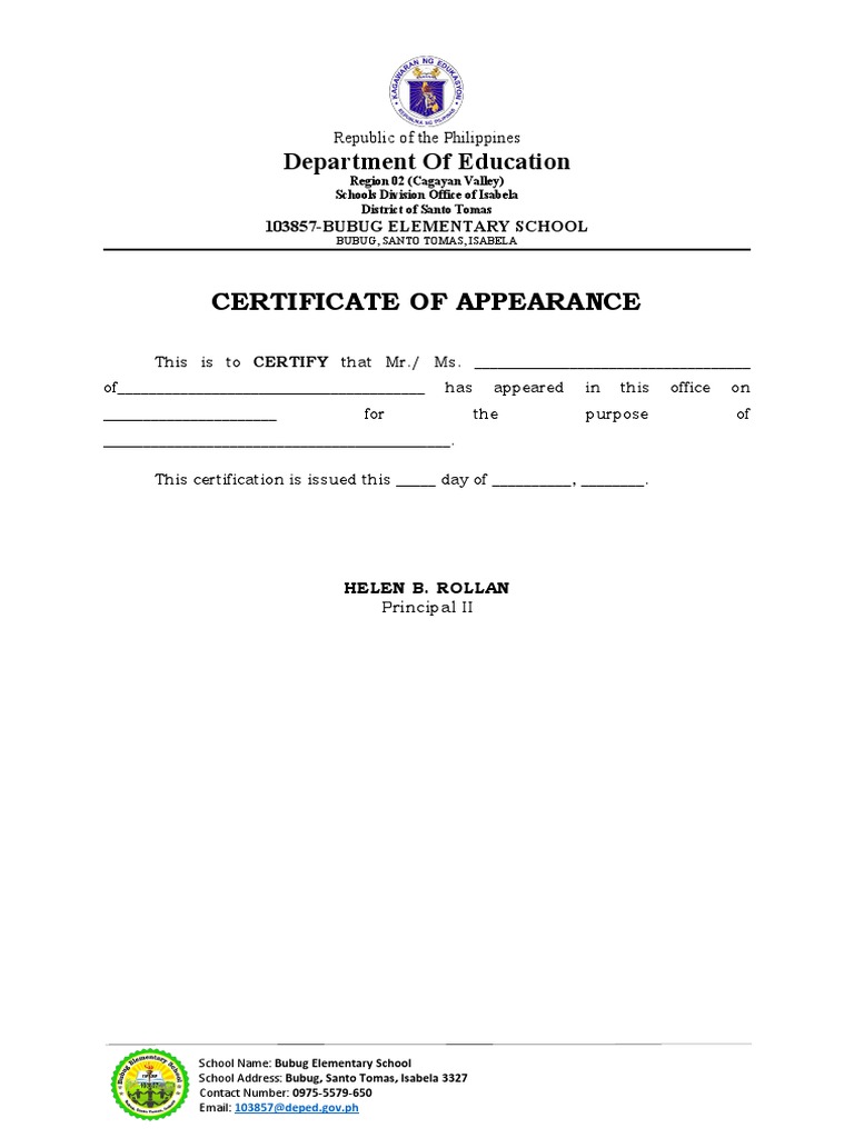 Certificate of Appearance Template | PDF