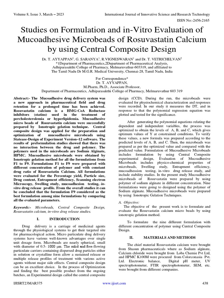 Mucoadhesive Microbeads of Rosuvastatin | PDF | Analysis Of Variance ...