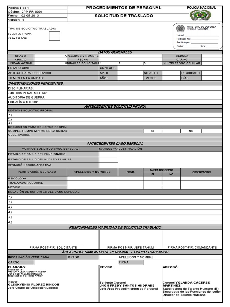 2PP-FR-0001 - Formato Solicitud Traslado Version 1 | PDF