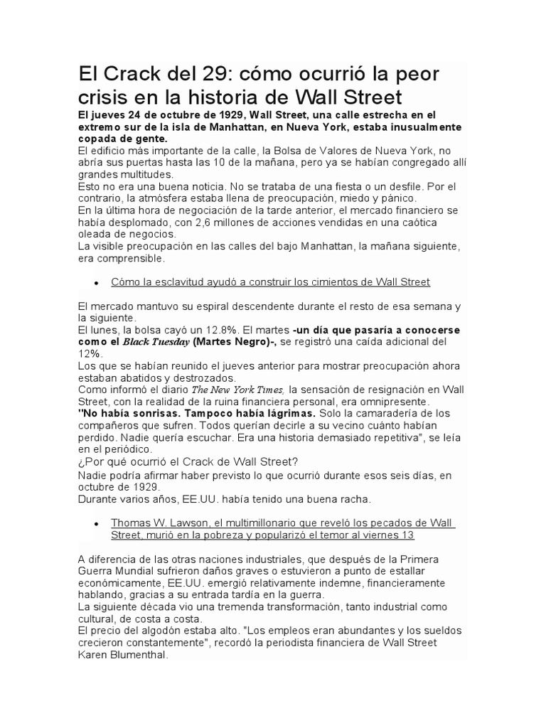 El Crack Del 29 | PDF | mundo financiero | Bolsa de Nueva York