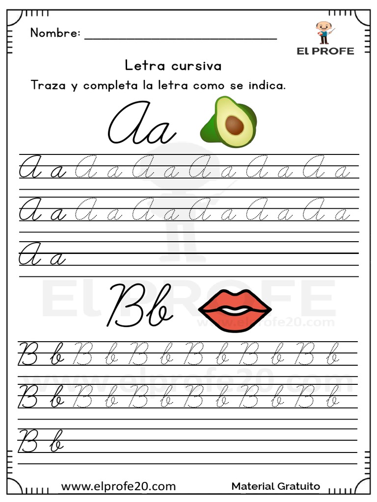 Fichas de Letra Cursiva Elprofe20 | PDF
