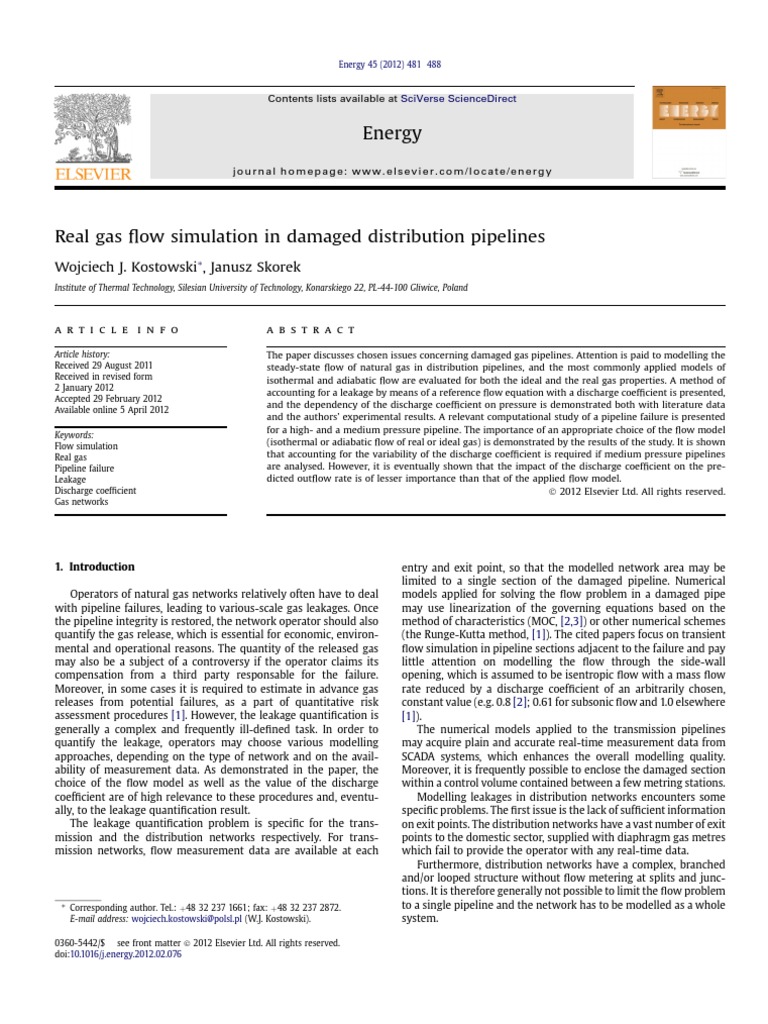 Real Gas Flow in Damaged Pipelines | PDF | Gases | Fluid Dynamics