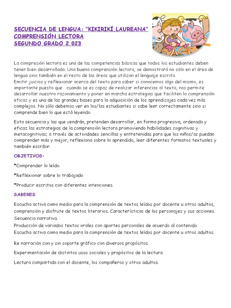 Secuencia Lengua Kikiriki Laureana | PDF | Comprensión lectora | Cognición