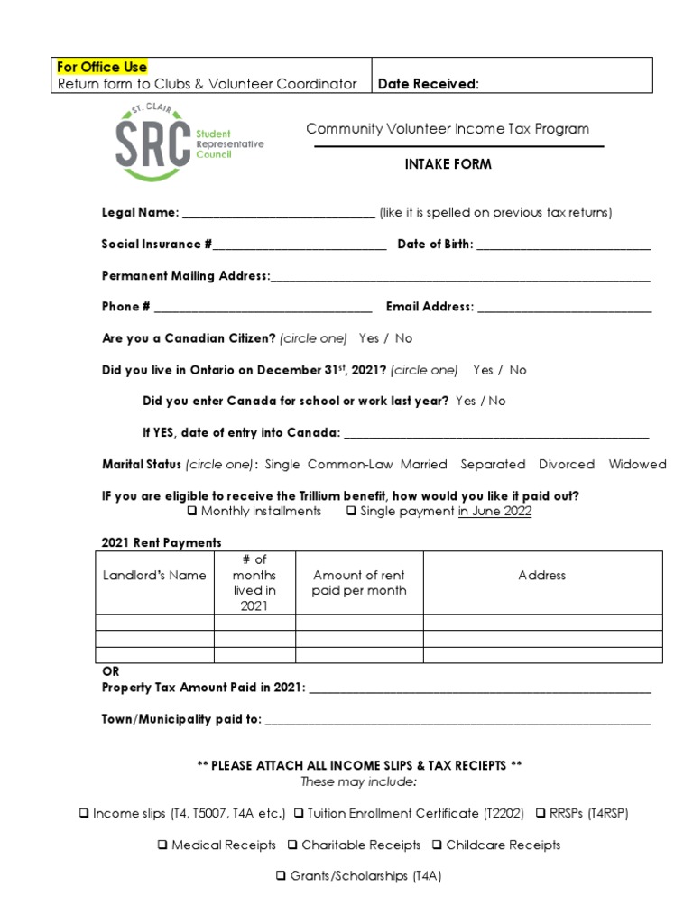 SRC Income Tax Drop Off Form | PDF | Taxes | Income Tax