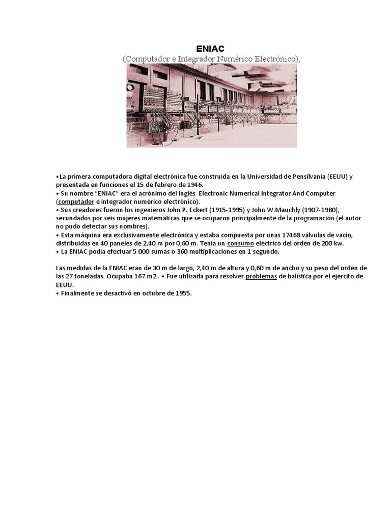 Eniac Pdf Arquitectura De Computadores Informática
