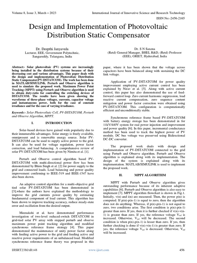 Design and Implementation of Photovoltaic Distribution Static Compensator | PDF | Photovoltaics ...