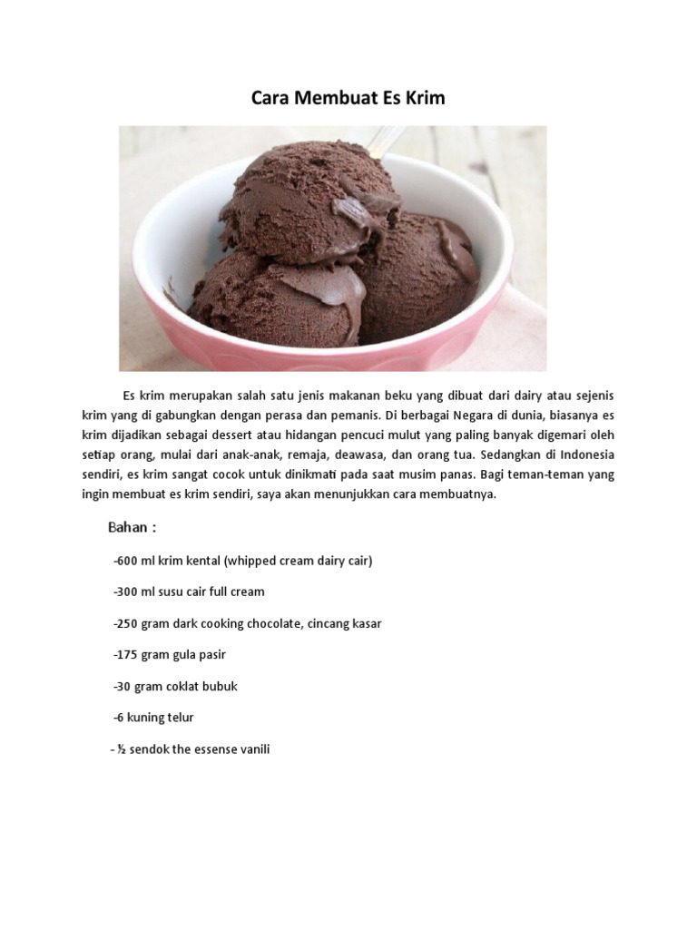 Cara Membuat Es Krim | PDF | Memasak, Makanan, & Anggur