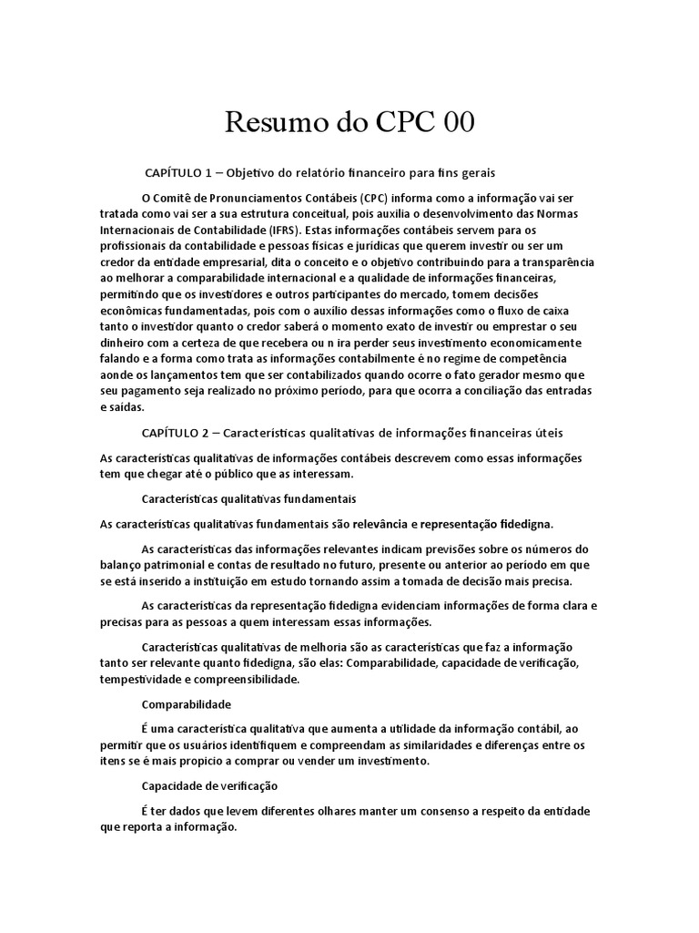 Resumo Do CPC 00 | PDF | Contabilidade | Relatório anual