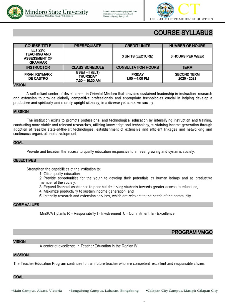 Syllabus in Teaching and Assessment of Grammar FINAL | PDF | Teachers ...