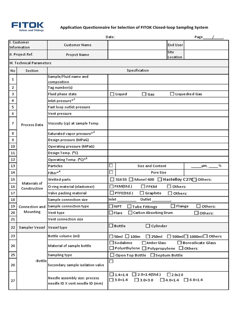 FITOK Closed-loop Sampling System Specs | PDF | Valve | Chemistry