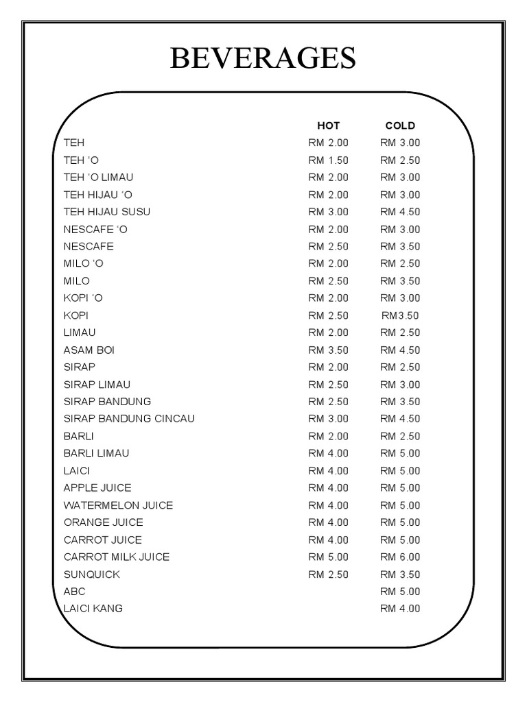 Harga Minuman 2025 dan Senarai | PDF | Science & Mathematics